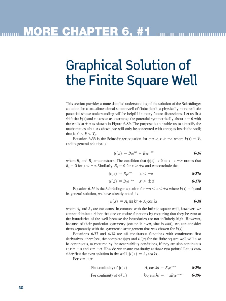 Graphical Solution of The Finite Square Well: More Chapter 6, #1 | PDF ...