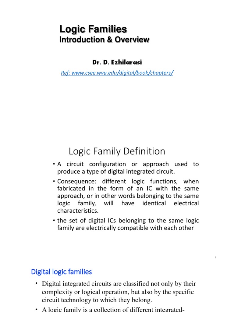 Logic Family Introduction and Overview | PDF | Mosfet | Cmos