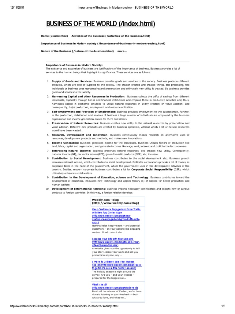 Importance of Business in Modern Society - BUSINESS of The WORLD | PDF ...