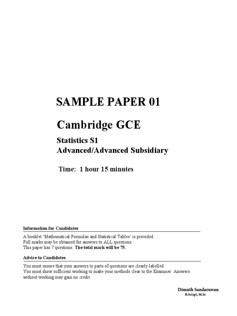 S1 Sample Paper | PDF | Outlier | Mean