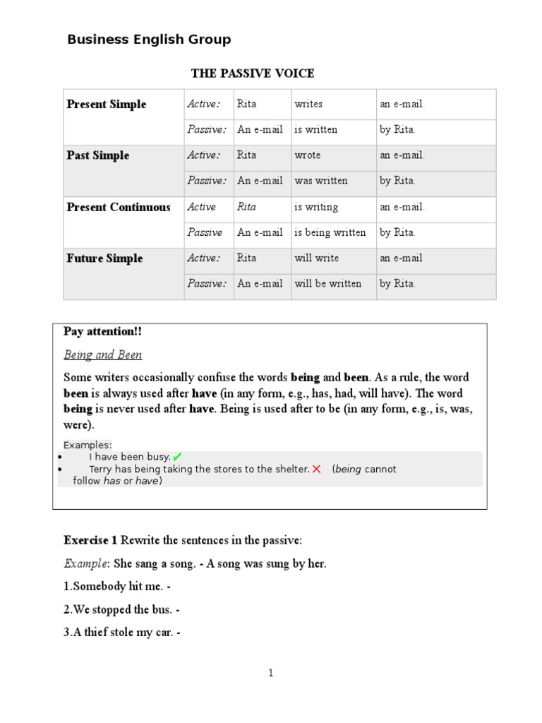 Passive Voice Exercises for Business English | PDF | Washington | White ...