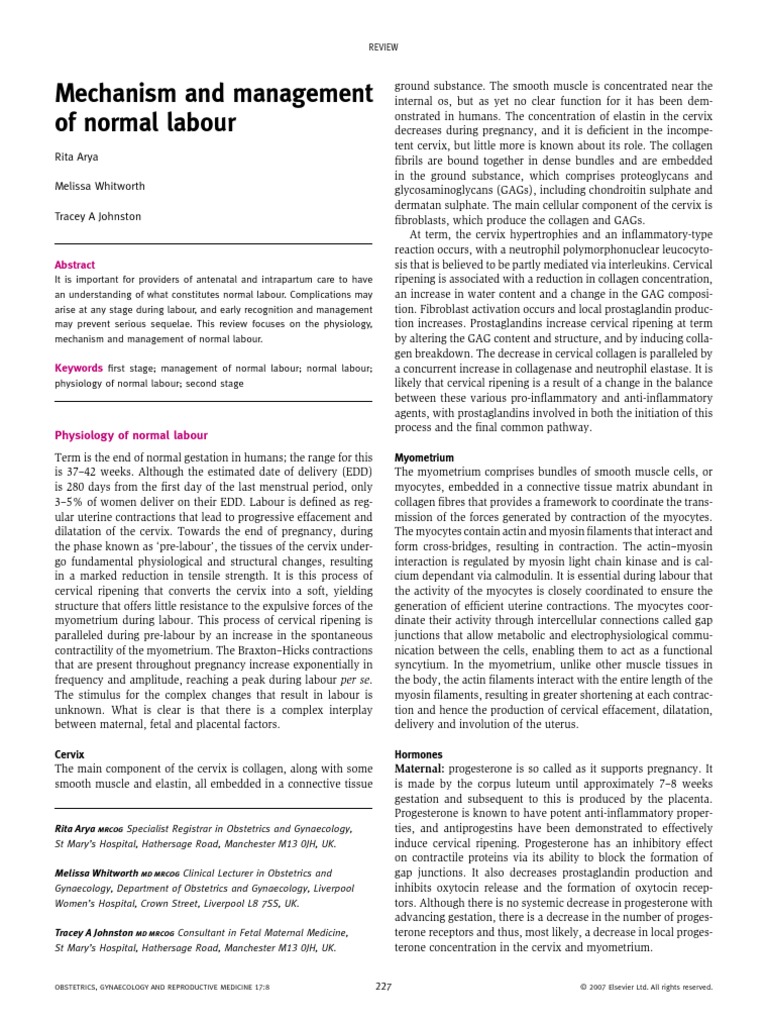 Mechanism and Management of Normal Labour | PDF | Childbirth | Pelvis