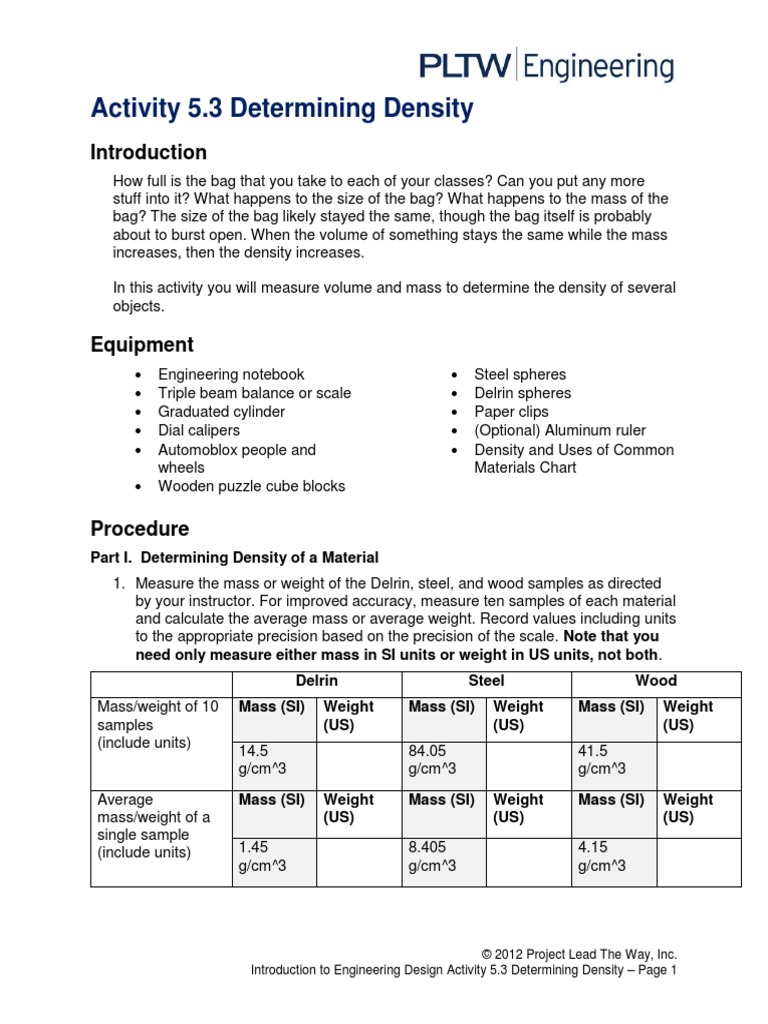 53a Determiningdensity | PDF | Density | Volume