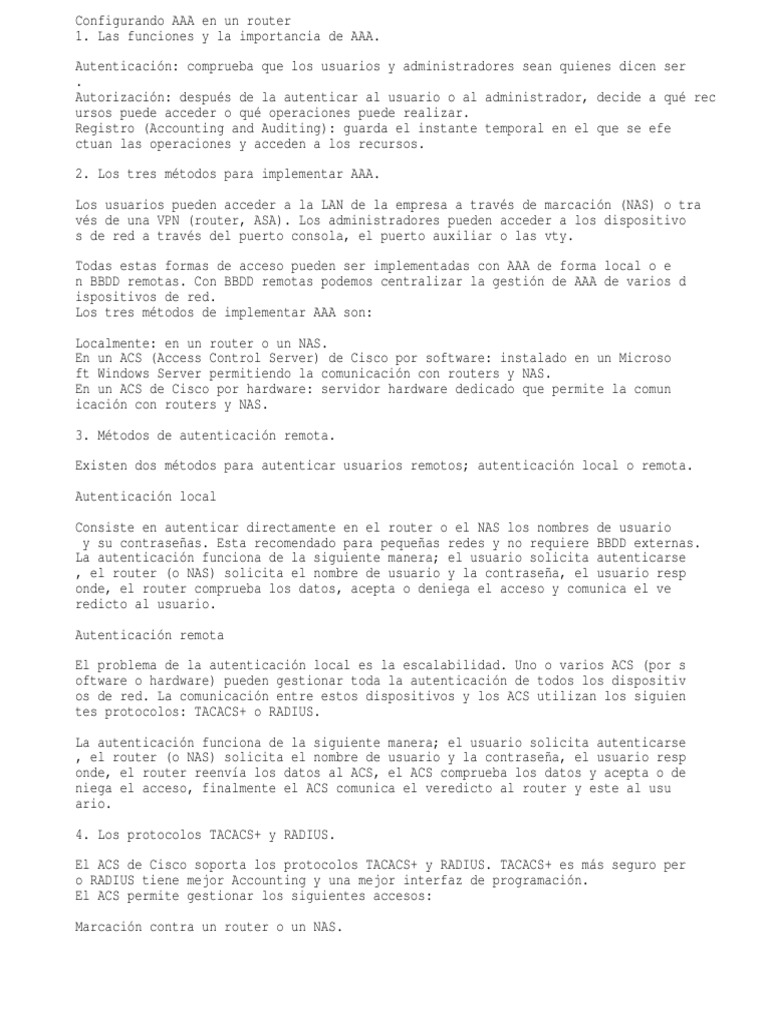 Configurar Aaa en Router | PDF | Autenticación | Contraseña