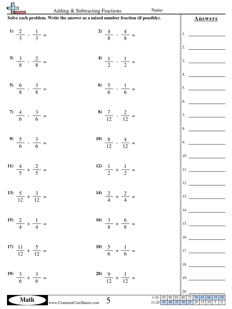 Adding and Subtracting Fractions Answers | PDF