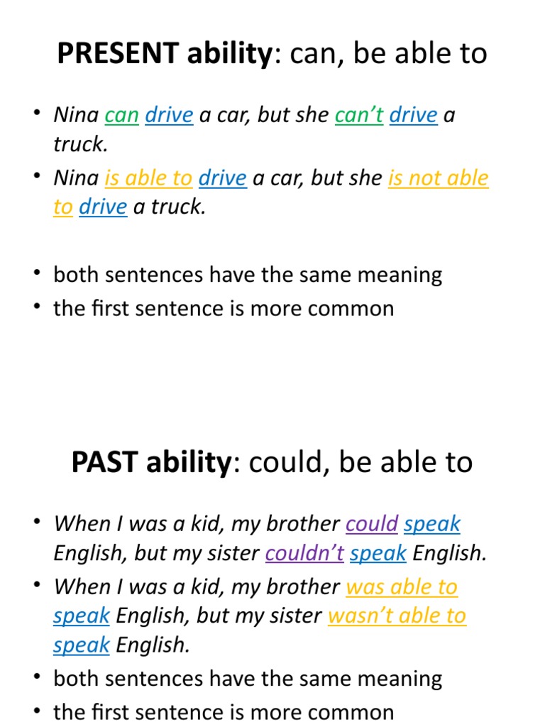 PRESENT Ability: Can, Be Able To | PDF