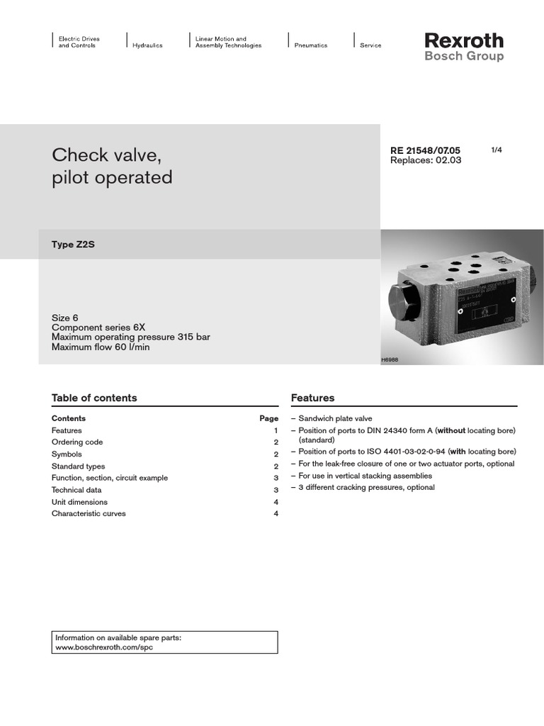 Rexroth Z2S 6 - Check Valve Pilot Operated | PDF | Valve | Chemical ...