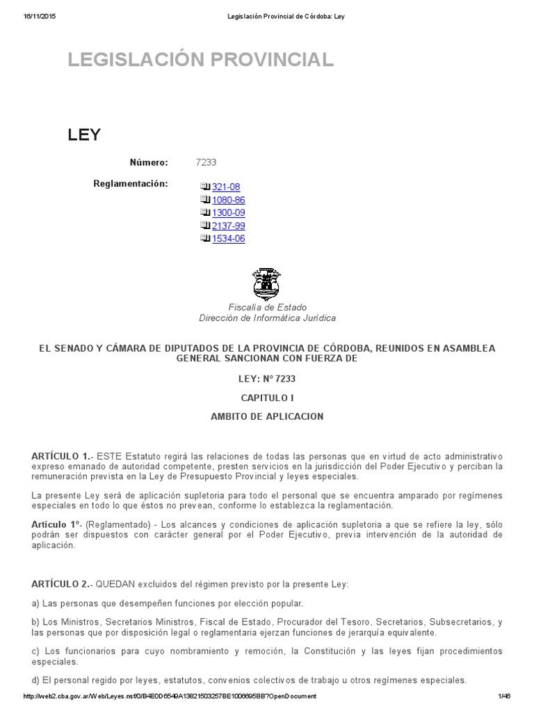 Legislación Provincial de Córdoba Ley 7233 | Descargar gratis PDF ...