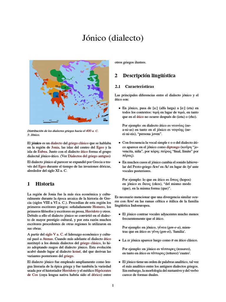 Jónico (Dialecto) | PDF | Familias de idiomas | Europa antigua