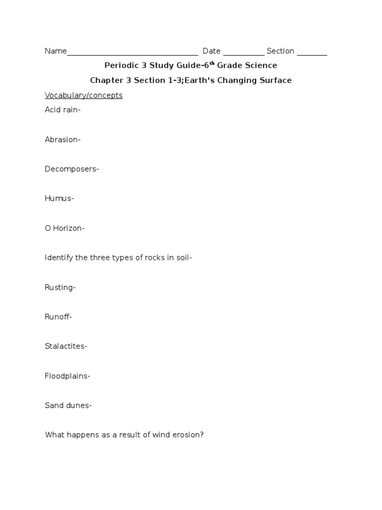 6th Grade Science: Earth's Surface Study Guide | PDF | Weathering | Soil