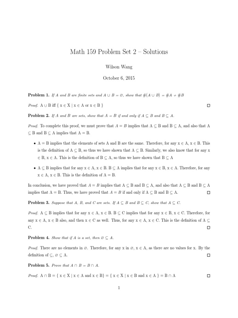 Math 159 Problem Set 2 - Solutions: Wilson Wang October 6, 2015 | PDF ...