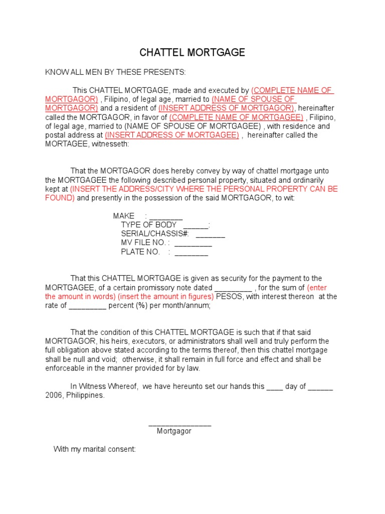 Chattel Mortgage Sample | PDF