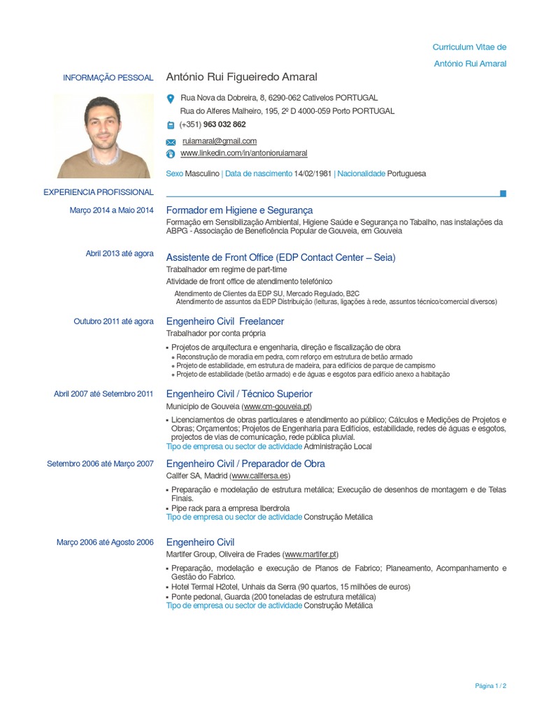 CV Rui Amaral Junho 2014 | PDF | Engenharia | Portugal