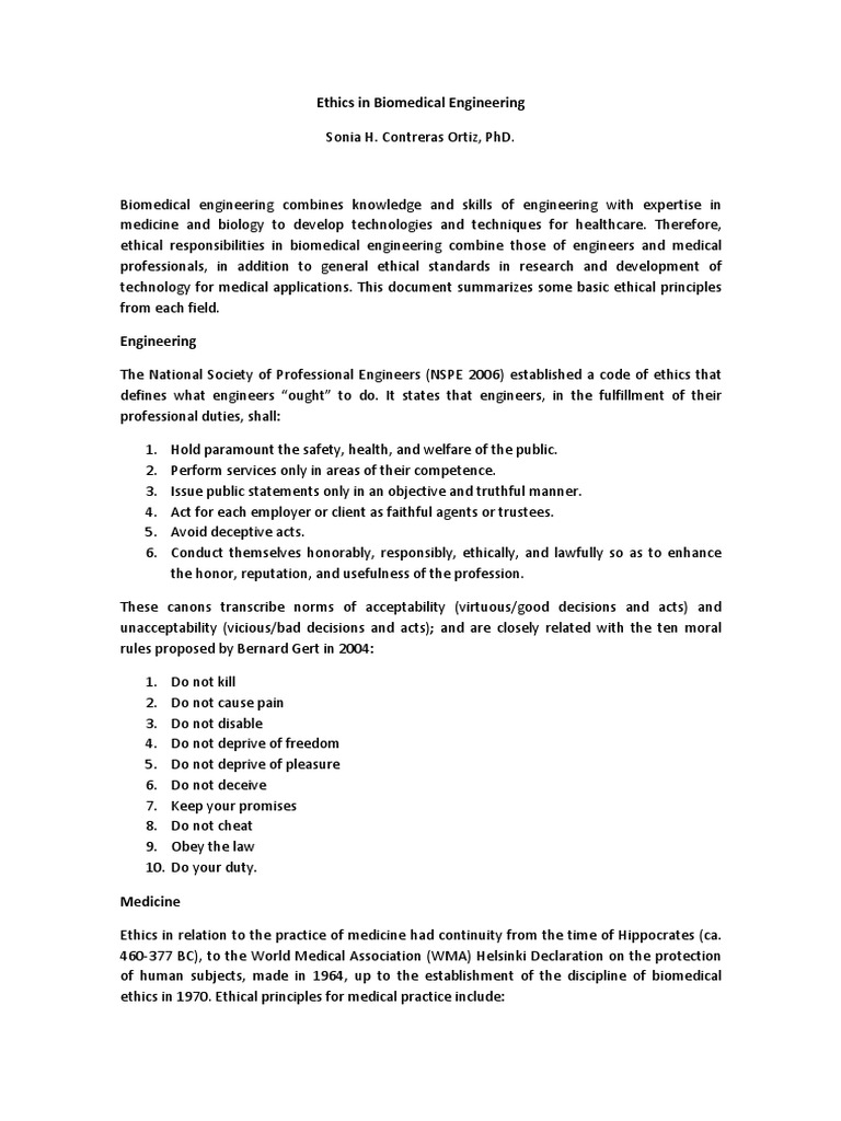 Biomedical Engineering Ethics | PDF | Biomedical Engineering | Engineering