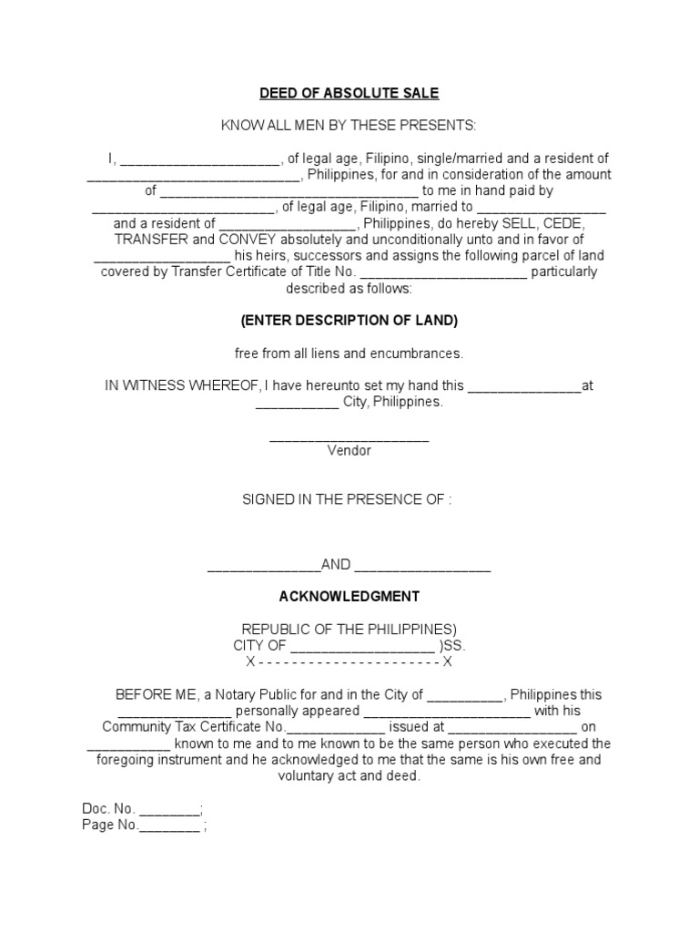 Deed Of Absolute Sale Philippines Sample - vrogue.co Deed Of Absolute Sale Philippines Sample - vrogue.co