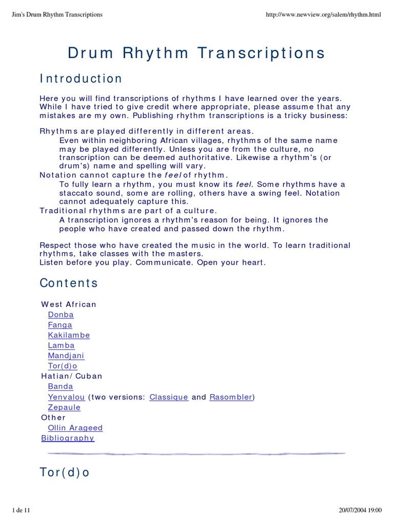 Jim's Drum Rhythm Transcriptions (Afro Djembe) | PDF | Drum Kit | Drum