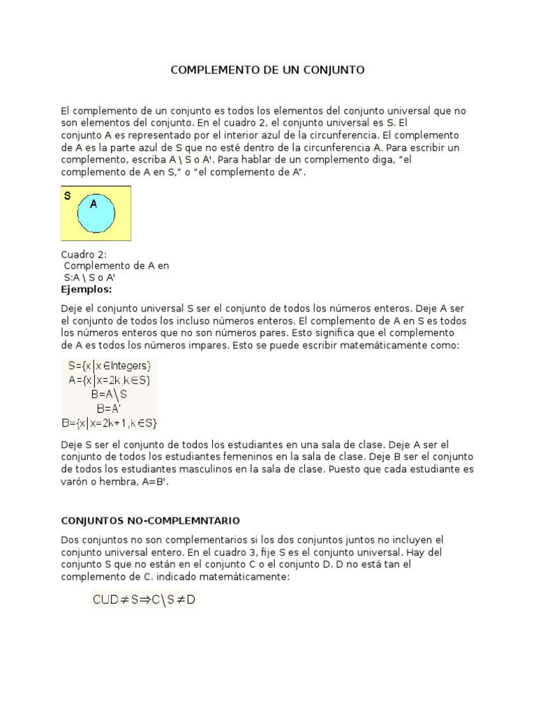 Complemento de Un Conjunto | PDF | Conjunto (Matemáticas) | Intersección (teoría de conjuntos)