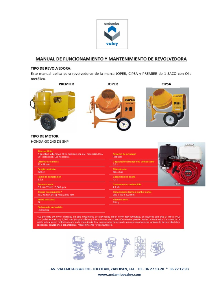 Manual de Uso de Revolvedoras | Descargar gratis PDF | Gasolina | Agua