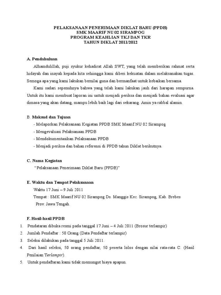 Contoh LPJ PPDB | PDF