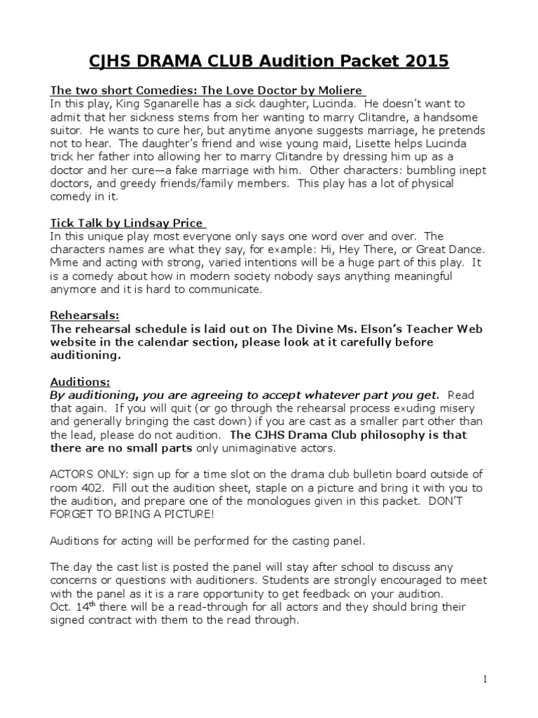 Audition Packet | Download Free PDF | Audition | Entertainment