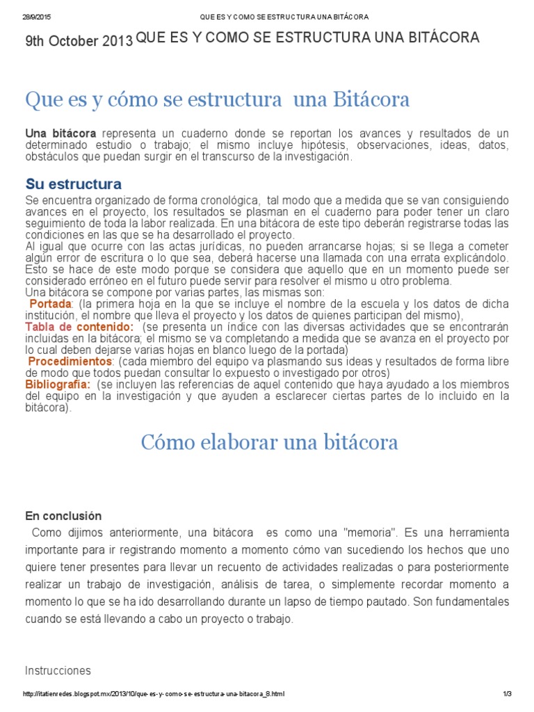 Que Es y Como Se Estructura Una Bitácora | PDF | Blog | Memoria