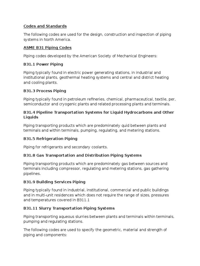 Piping Codes List of Piping Codes Is Here | PDF | Pipe (Fluid ...