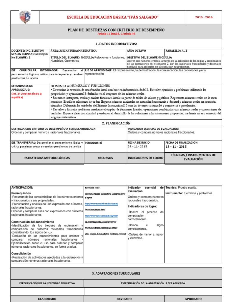 Planificación Matemática 8vo Grado | PDF | Número Real | Linealidad