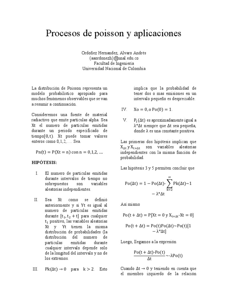 Procesos de Poisson y Aplicaciones | PDF | Distribución de veneno ...