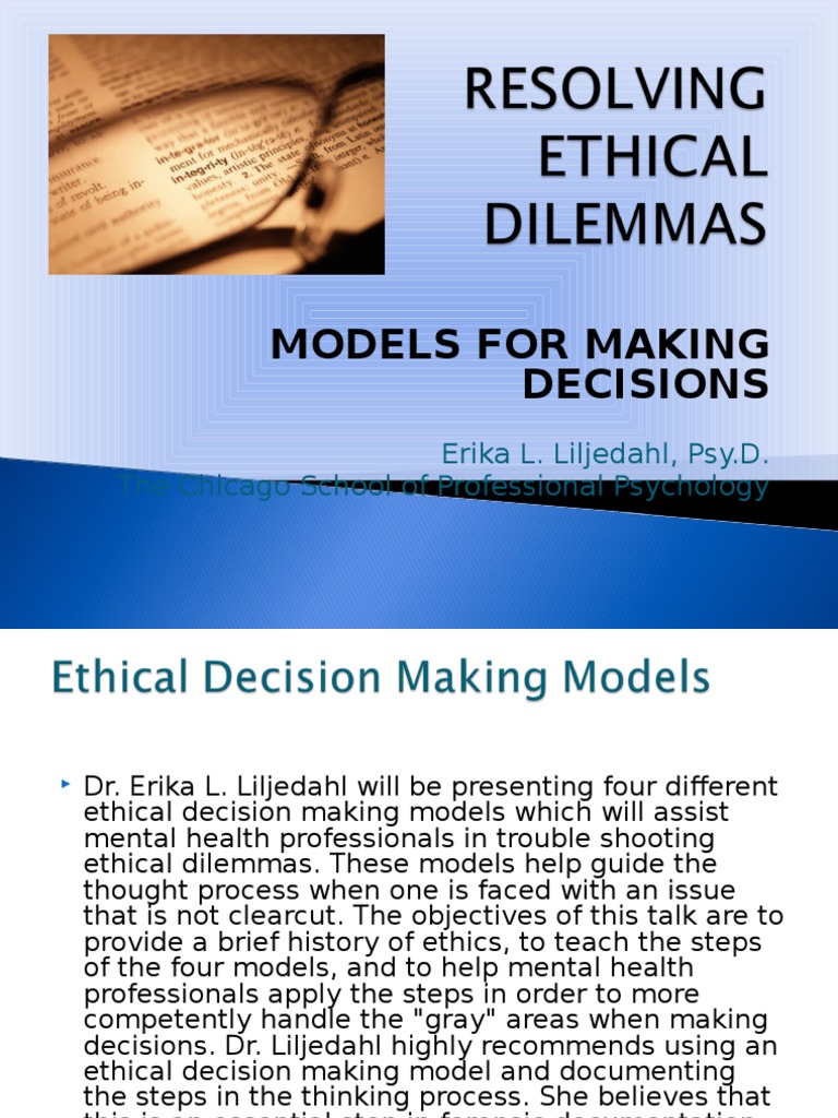 Resolving Ethical Dilemmas Liljedahl | PDF | Wisdom | Psychotherapy