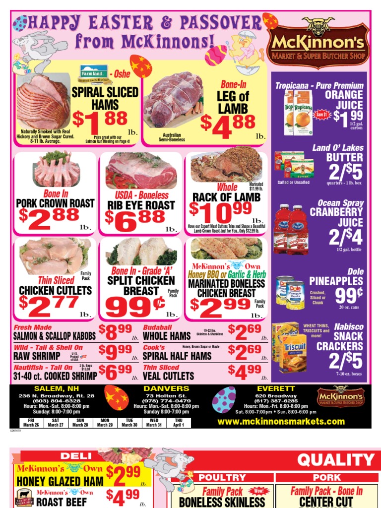 Happy Easter & Passover From Mckinnons!: Spiral Sliced Hams Leg of Lamb ...