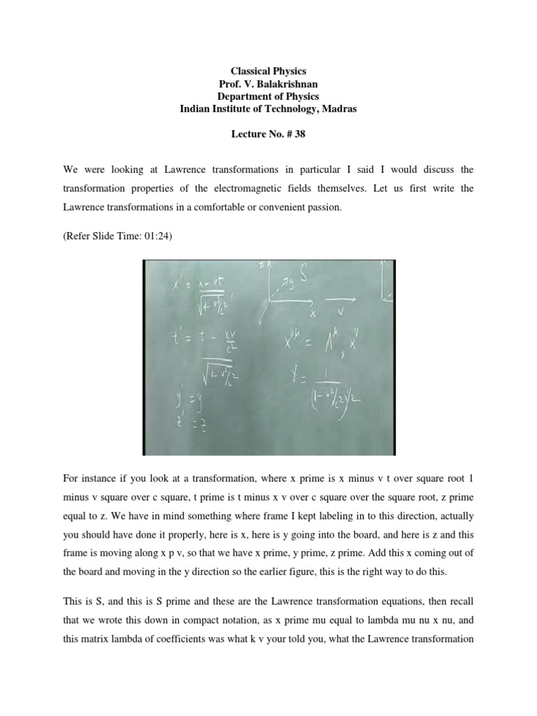 Classical Physics Prof. V. Balakrishnan Department of Physics Indian ...