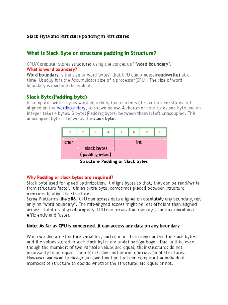 Slack Byte and Structure Padding in Structures | Download Free PDF ...