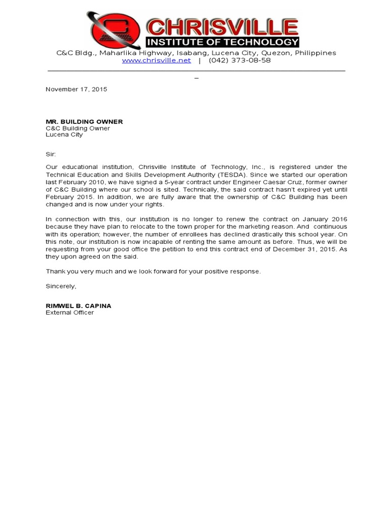 Building Letter For The End of Contract | PDF