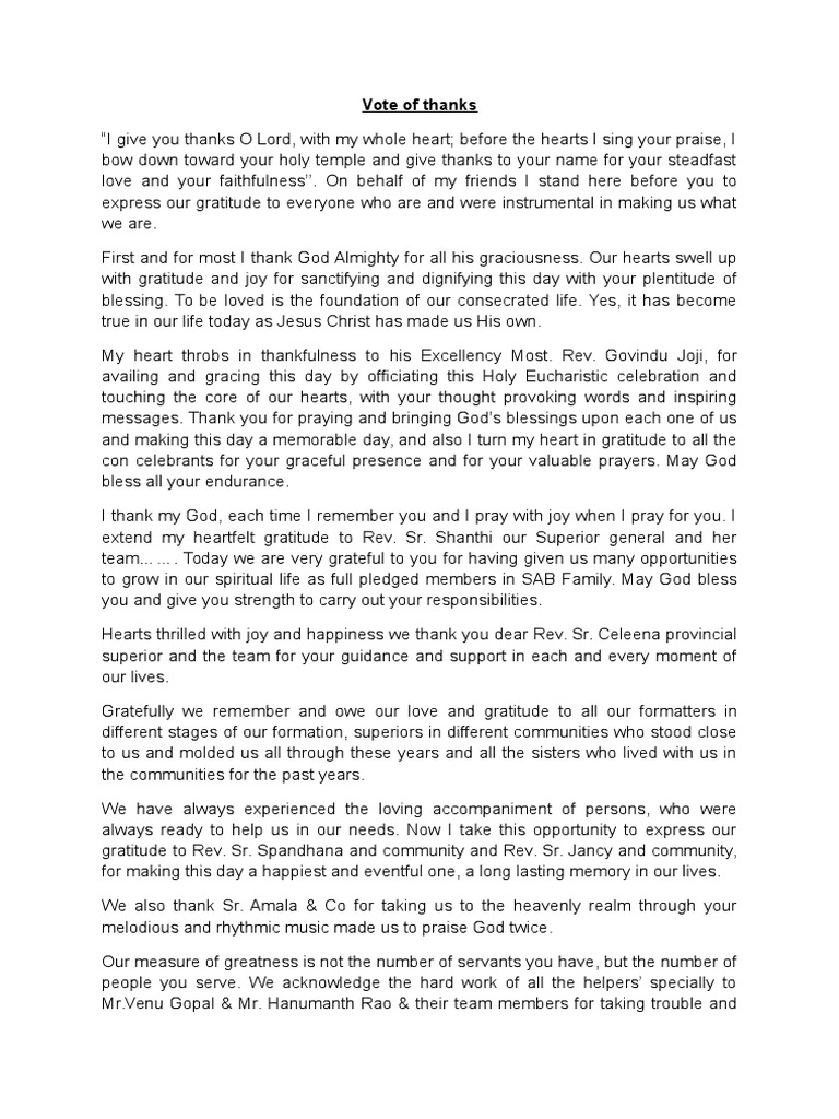 Vote of Thanks - OCHA | PDF | Gratitude | Blessing