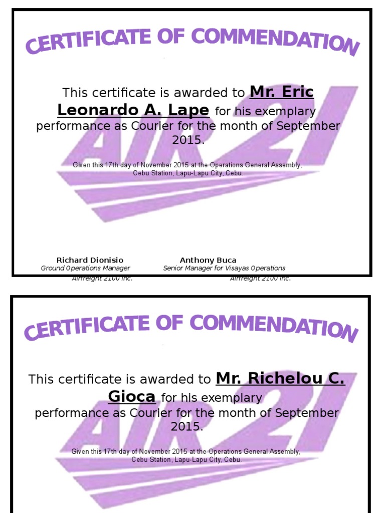 Air21 Certificate | PDF