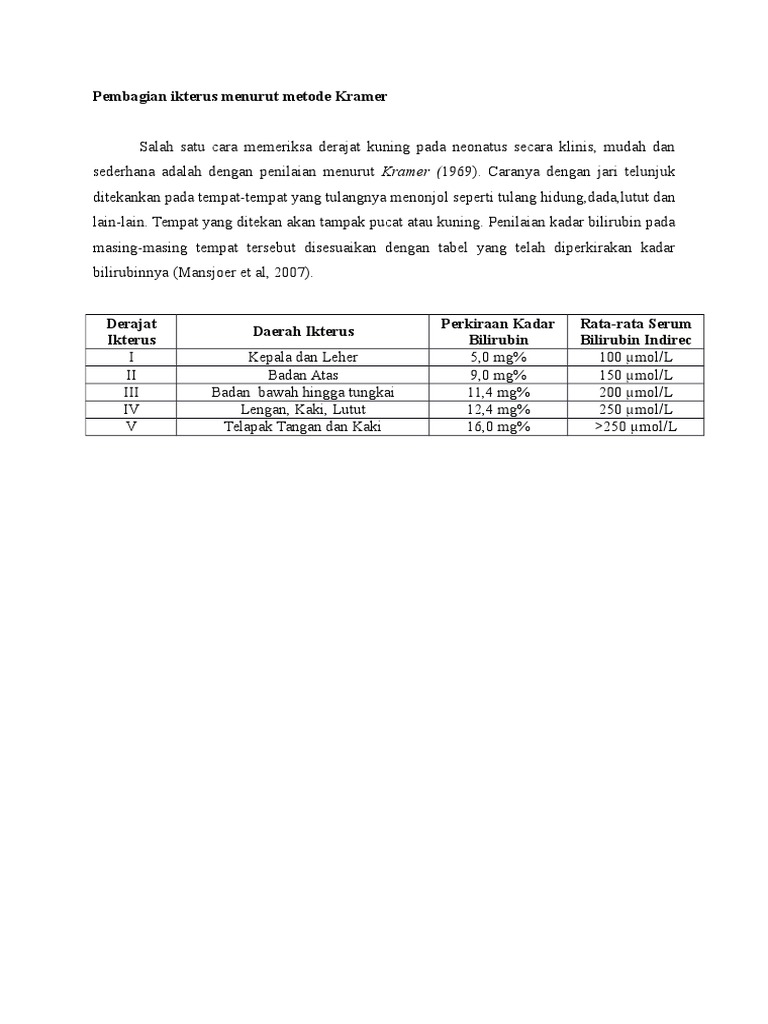Pembagian Ikterus Menurut Metode Kramer | PDF