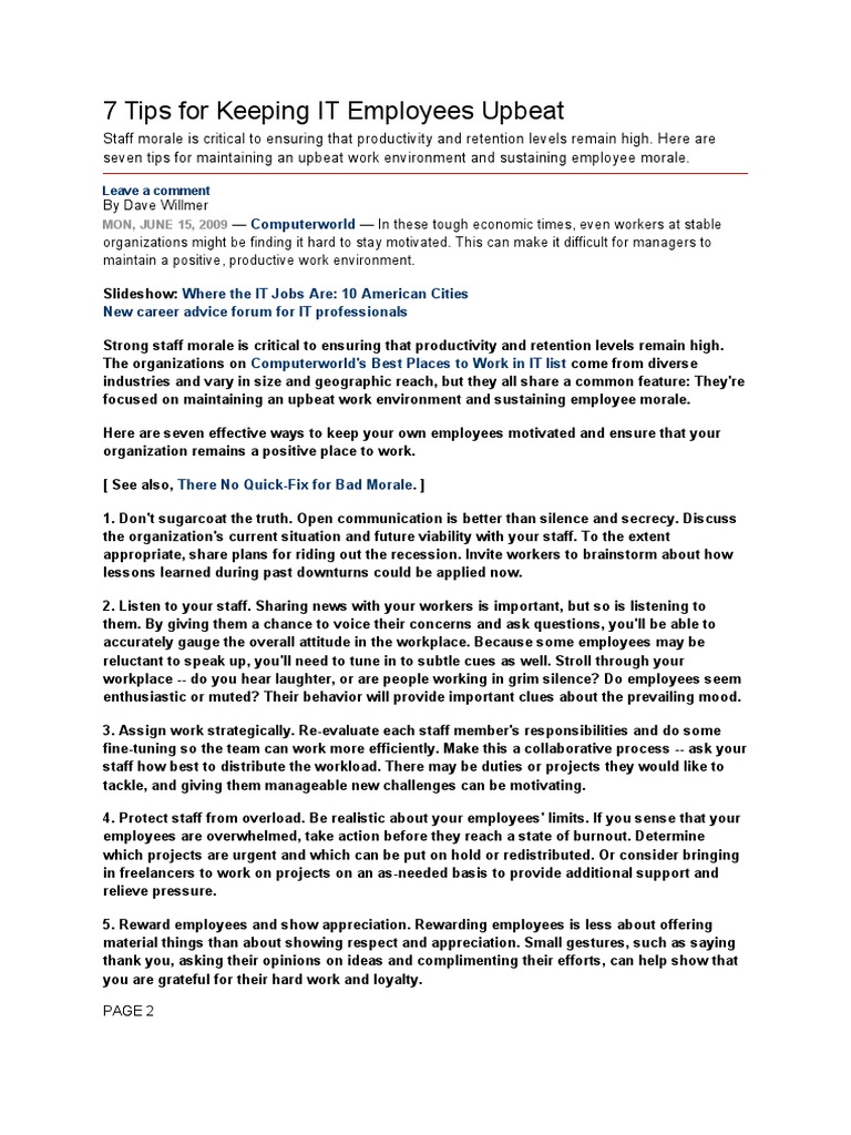 7 Tips to Boost IT Employee Morale | PDF | Employee Retention ...