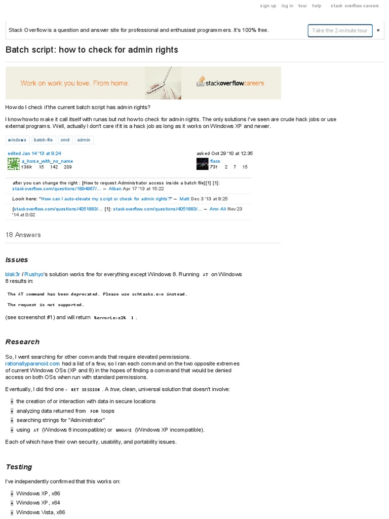 Windows - Batch Script - How To Check For Admin Rights - Stack Overflow | PDF | Windows Registry ...