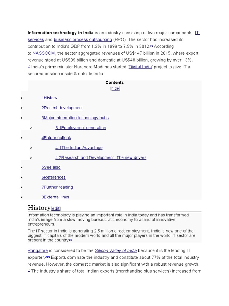 History: Information Technology in India Is An Industry Consisting of ...