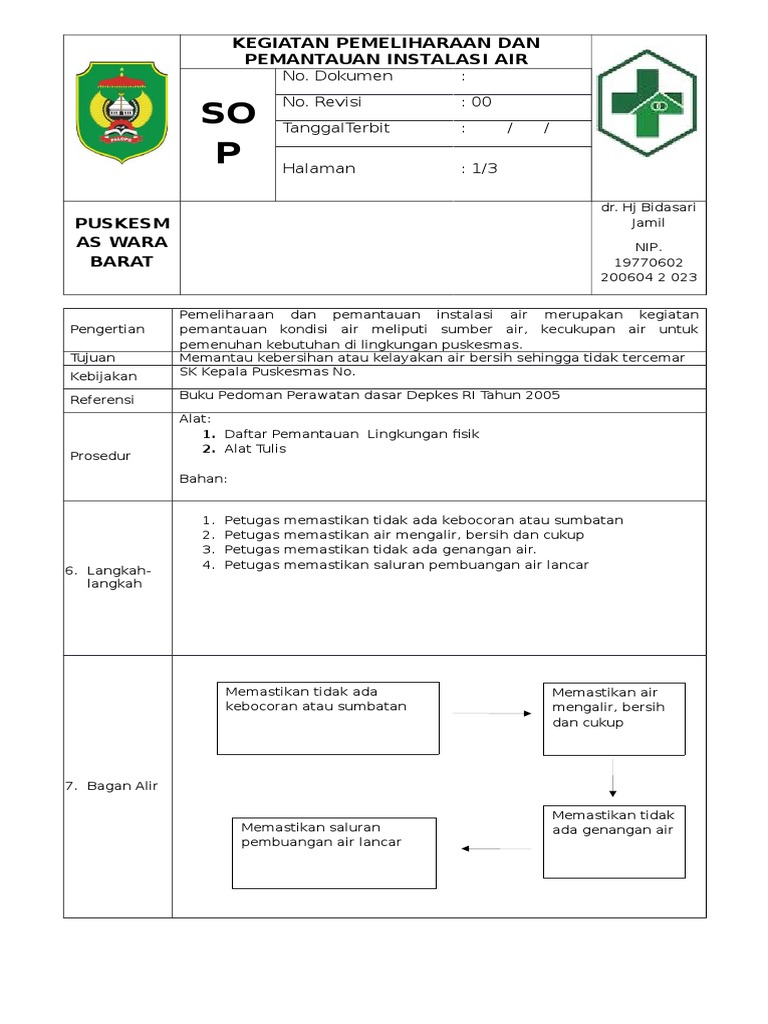 Sop Pemantauan Instalasi Air | PDF