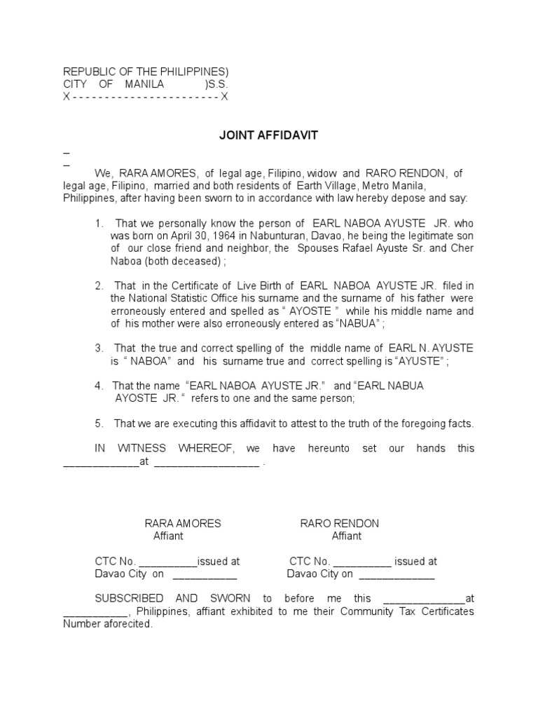 Joint Affidavit Correction of Name | PDF