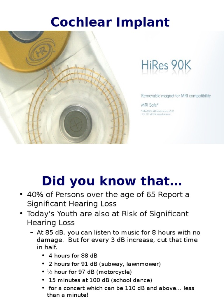 Cochlear Implant | PDF | Hearing Aid | Hearing Loss