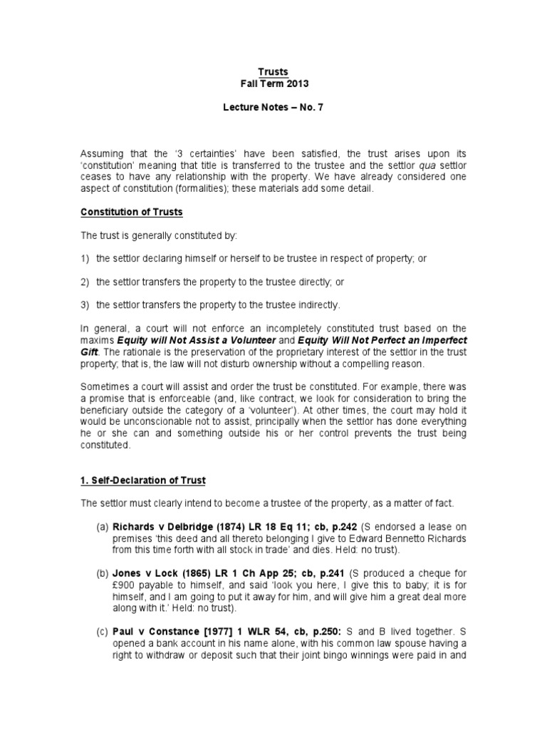 Constitution of Trusts Explained | PDF | Trust Law | English Trust Law