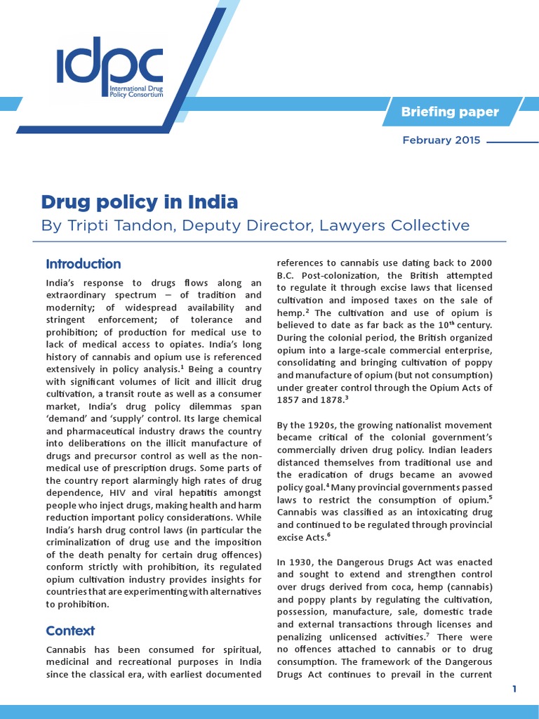 Idpc Briefing Paper Drug Policy in India | PDF | Prohibition Of Drugs ...