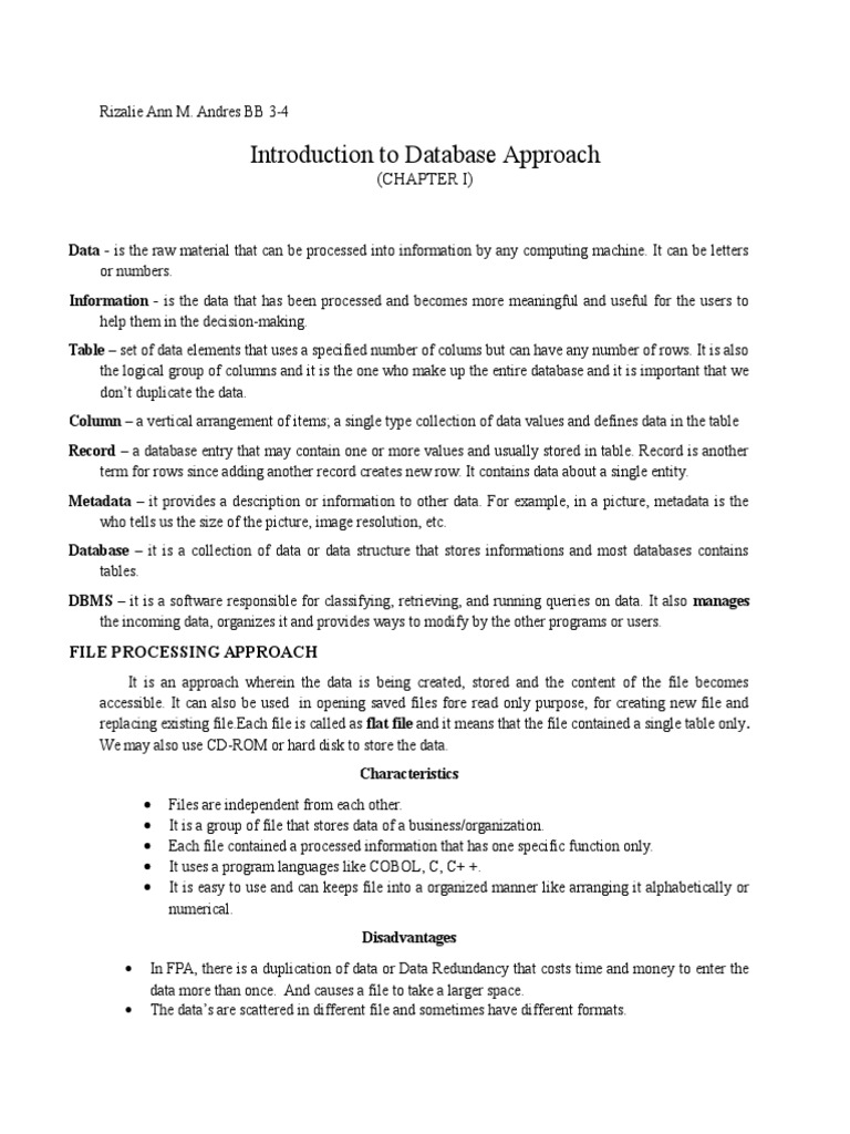 Introduction To Database Approach | PDF | Databases | Table (Database)