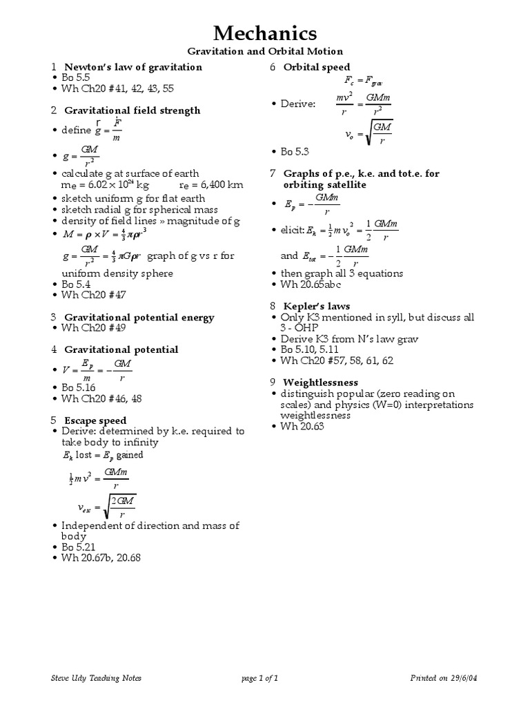6 Gravitation + Orbital Motion | PDF