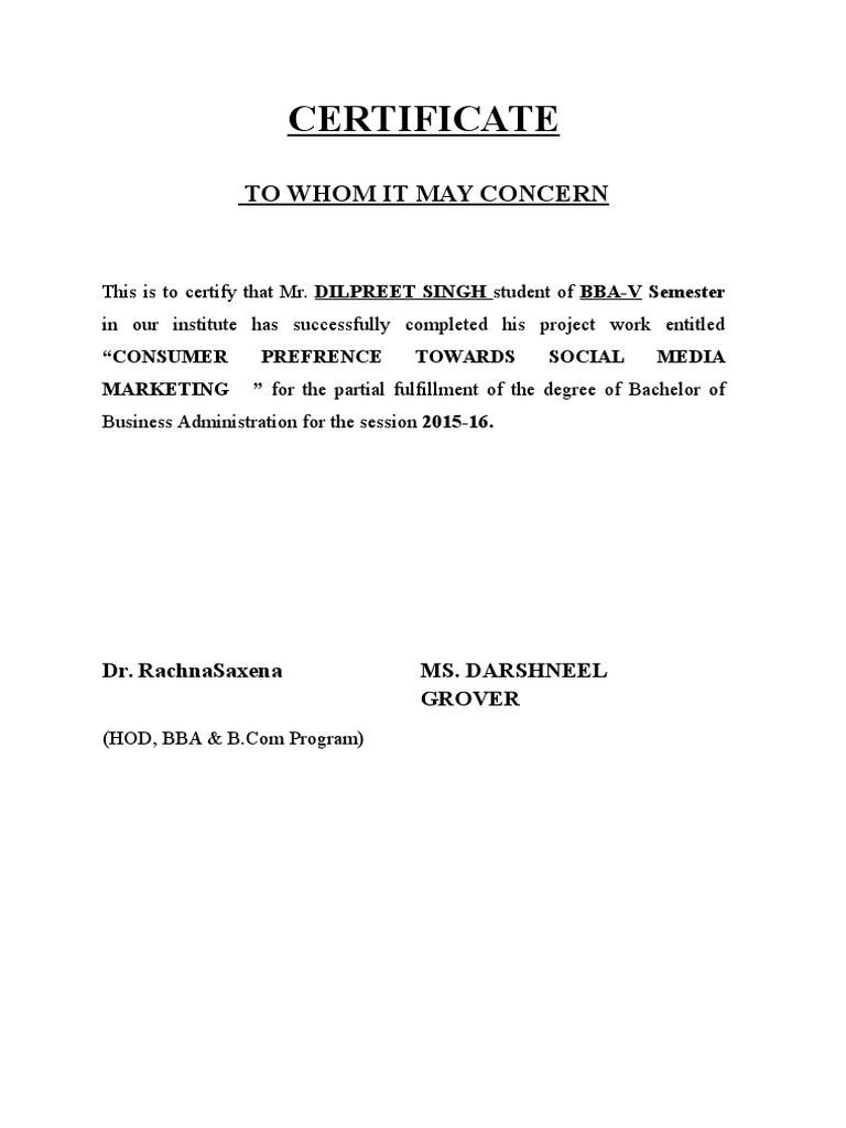 Certificate: To Whom It May Concern | PDF