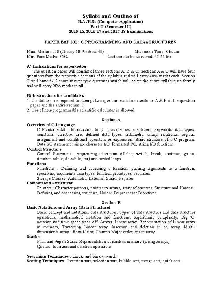 C Programming and Data Structures Syllabus | PDF | C (Programming ...