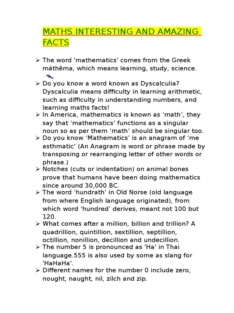 Cool Facts About Maths | PDF | Teaching Mathematics | Science