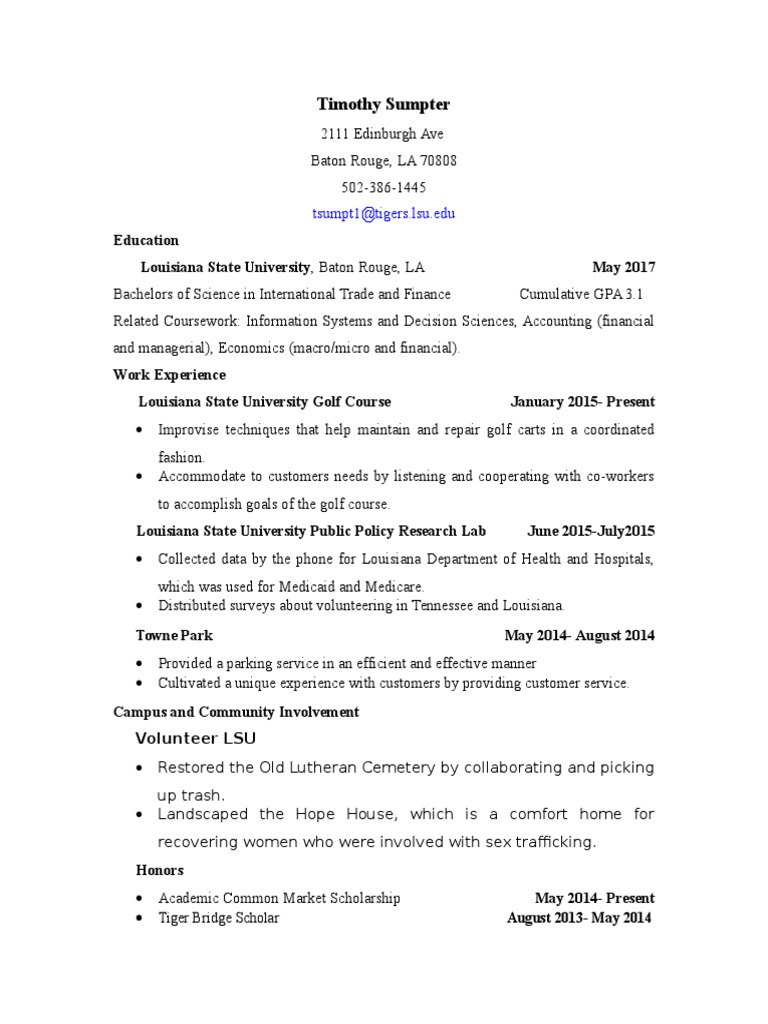 Timothy Sumpter: Tsumpt1@tigers - Lsu.edu | PDF | Social Science